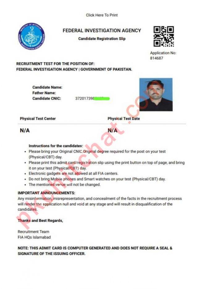 FIA Registration Slip Download 2021